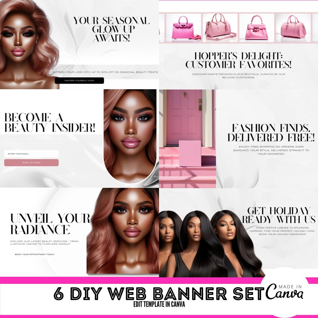 Pink Banner Set, Editable Website Banners, Shopify Slider Banners ...