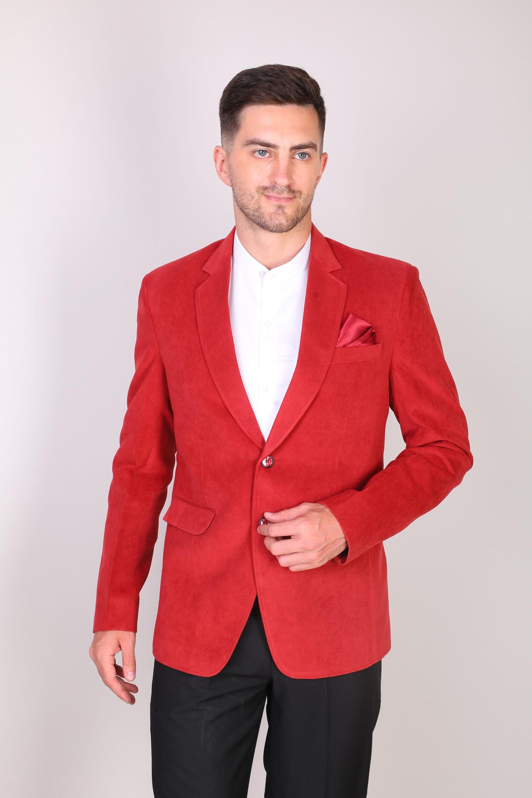 Red Velvet Blazer Men, Slim Fit Tuxedo Jacket, Wedding Groom Prom Party ...