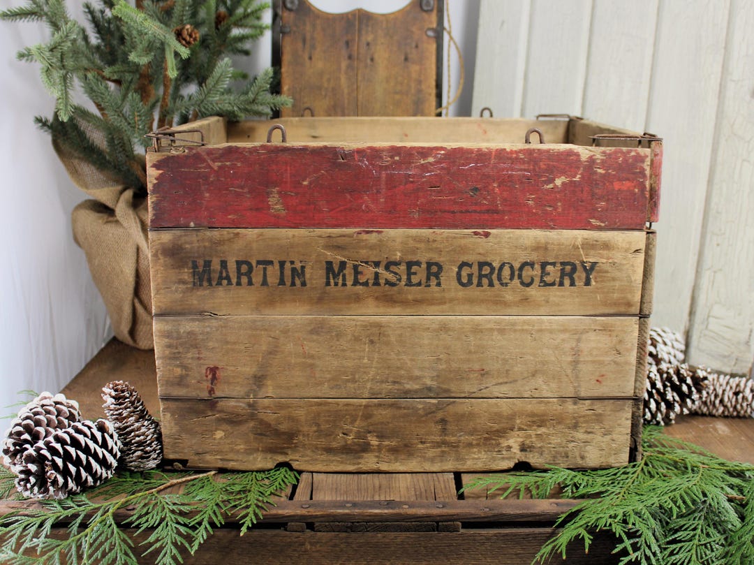 Antique Vintage Wood Hubbard's Wire Sewed Folding Wood Box Crate Martin ...