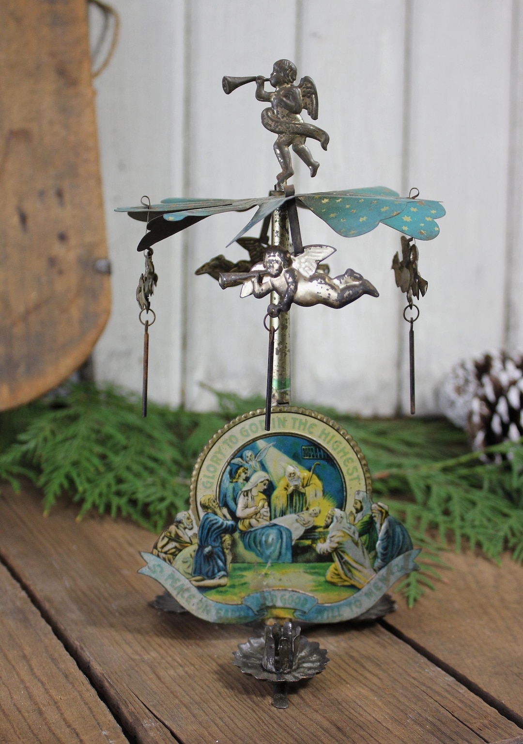 Antique 1900's German Tin Lithograph Christmas Advent Nativity Scene ...