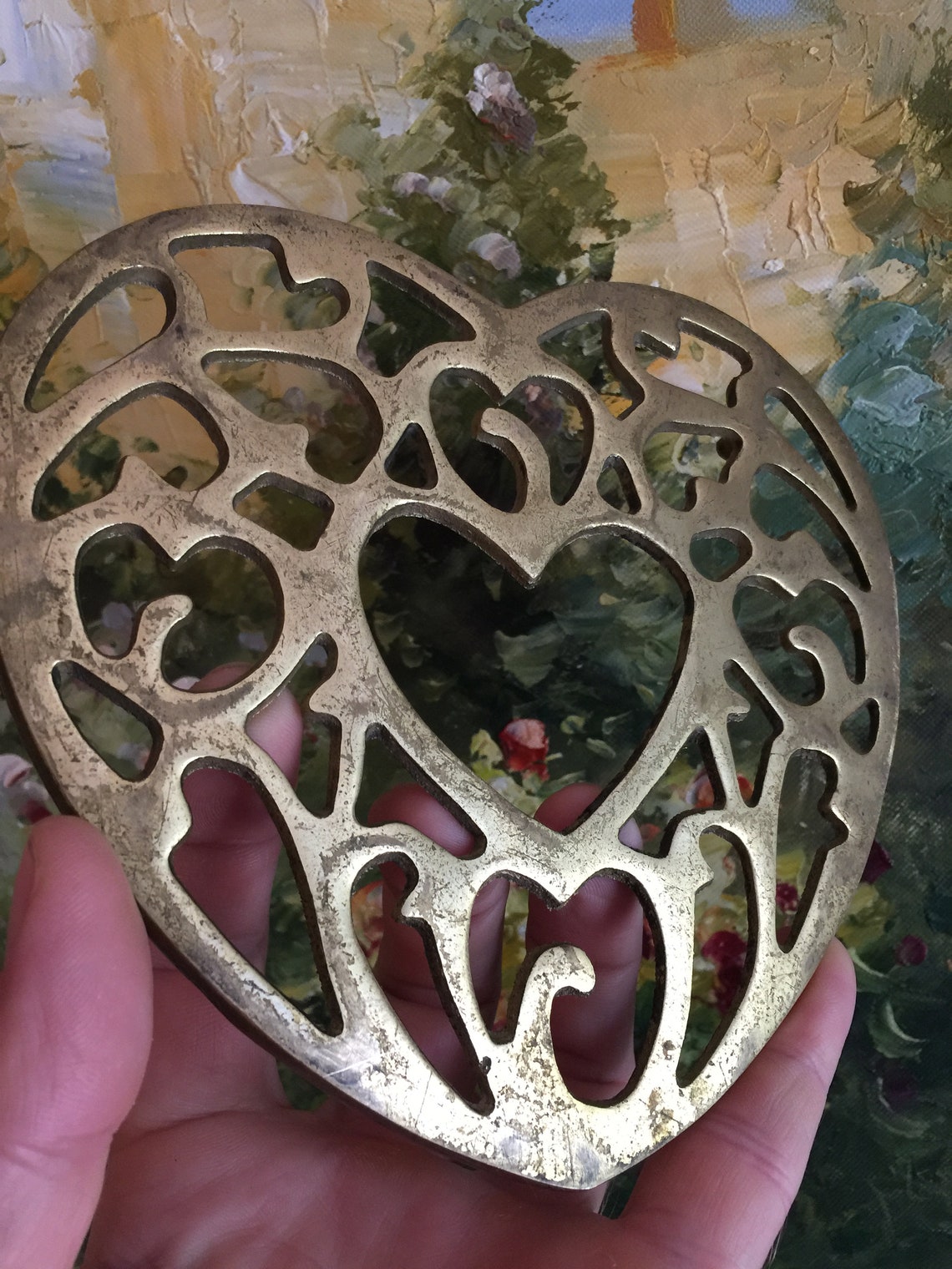 Vintage BRASS HEART TRIVET - Etsy