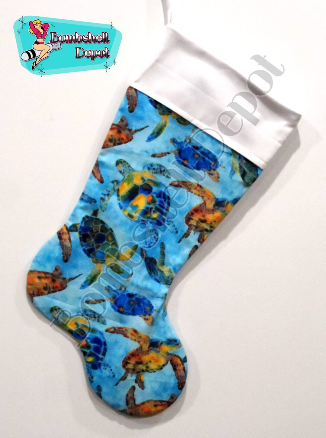 Handmade Sea Turtle Watercolor Print Fully Lined Christmas Stocking - Etsy