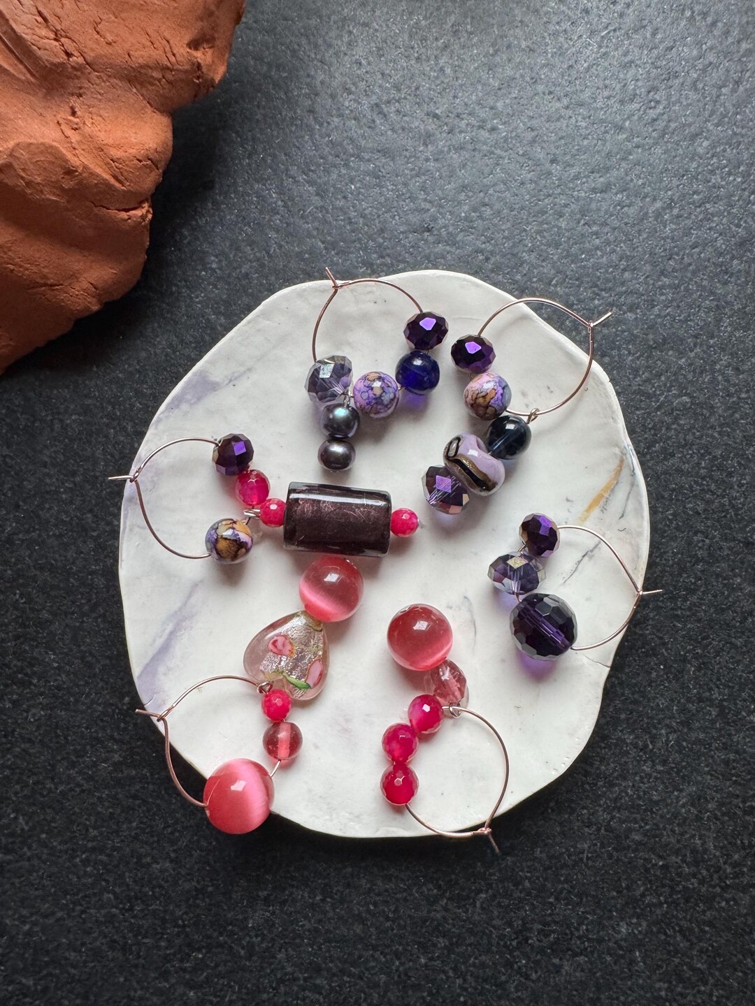 Blueberry Pie Murano Glass Wine Charms – Set of 6 Handmade Italian ...