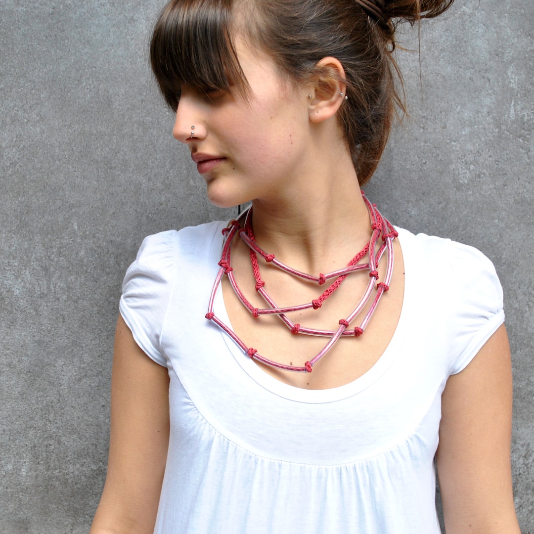 Modern Wrap Necklace / Multistrand Necklace With Knots/ Fiber Necklace ...