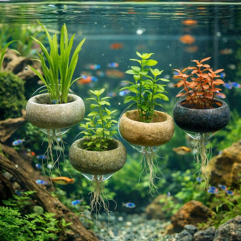 Aquarium Holder, Aquarium Planter, Suction Cup Fish Tank Planter ...