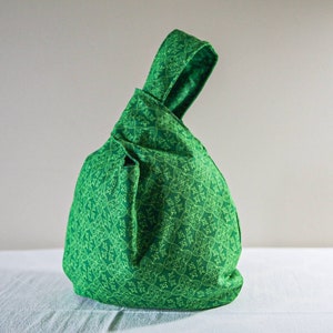 Japanese Knot Bag, Reversible, Project Bag, Green, Emerald, Damask - Etsy