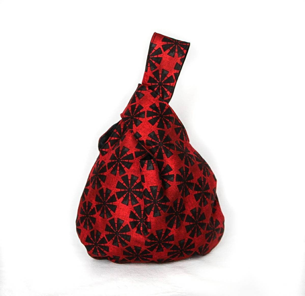 Japanese Knot Bag, Reversible, Project Bag, Red Brick Red, Black ...