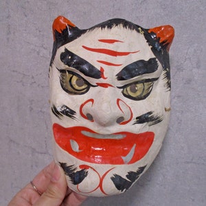Vintage Japanese Mingei demon, Oni Paper Mache MASK Wall Deco - Etsy