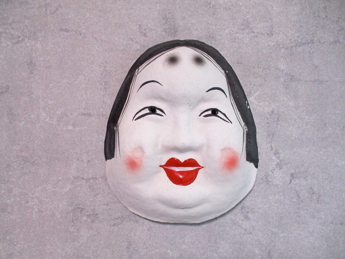 Vintage Japanese Mingei okame Paper Mache MASK - Etsy