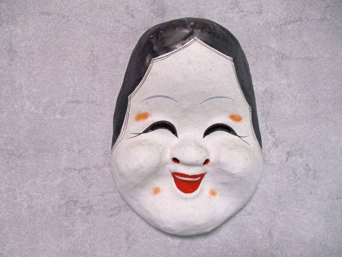 Vintage Japanese Mingei okame Paper Mache MASK - Etsy