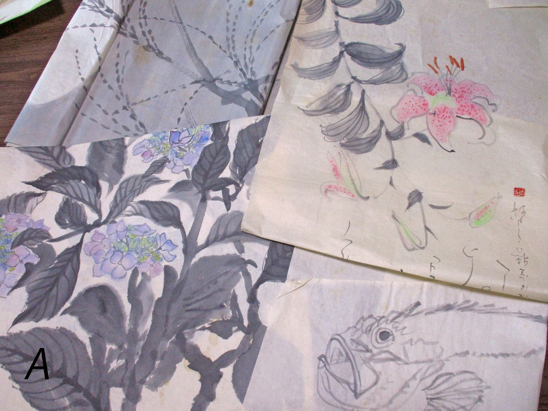You Choose Lot 4vintage Japanese Washi Papers Original Hand Drawing ...