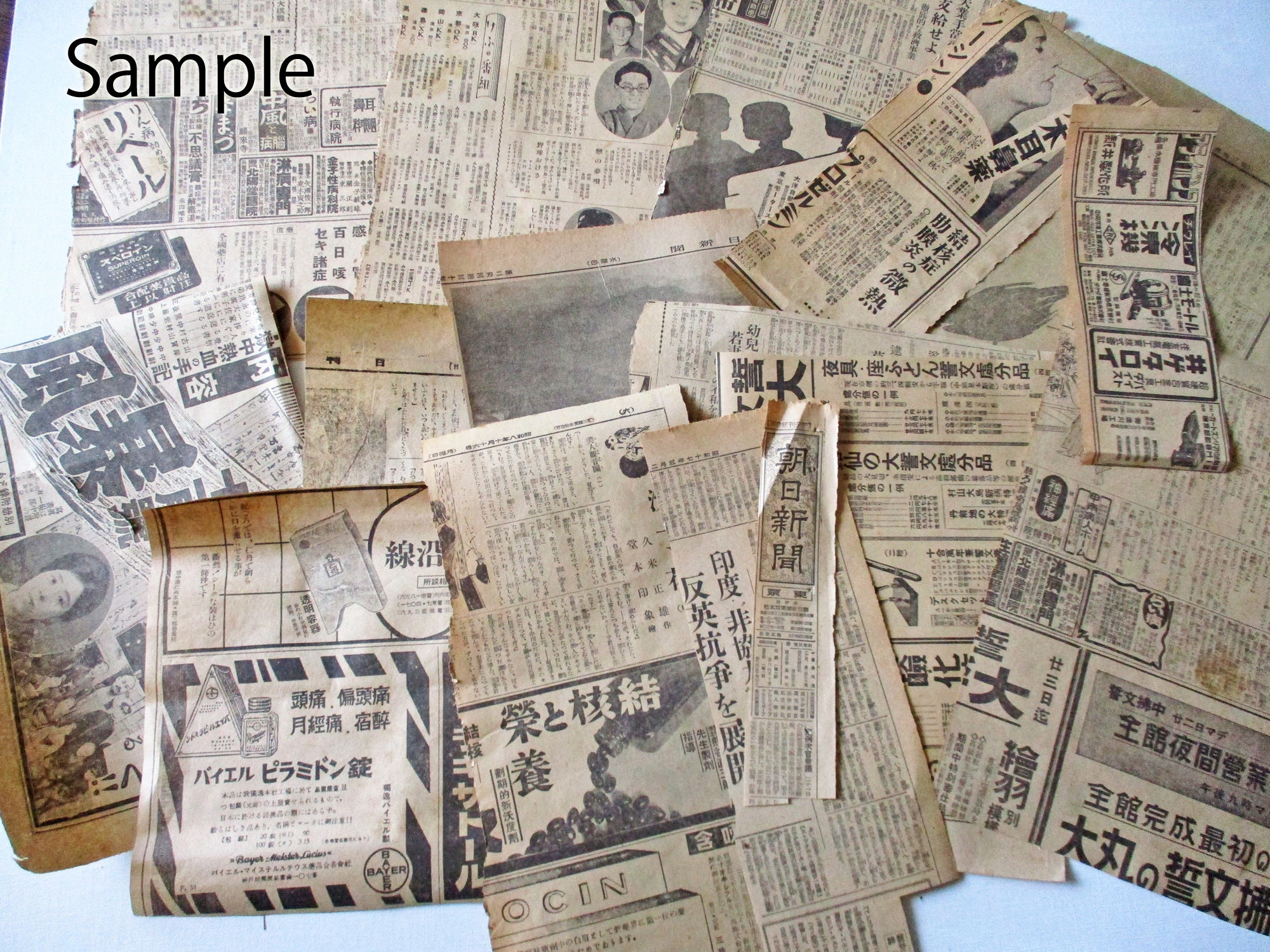 1890 - 1942 Antique Junk Scrap Japanese Newspapers Cut Out Ephemera ...