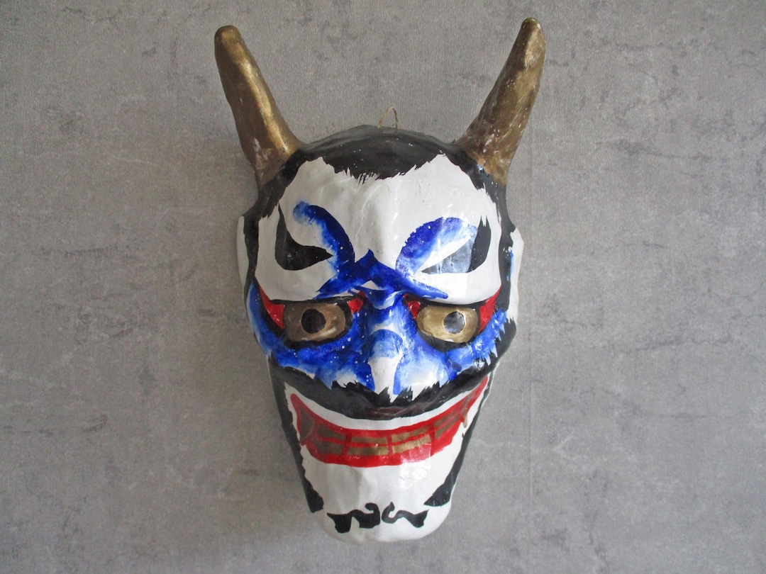 Vintage Japanese Folk Art "demon, ONI, Hannya" Paper Mache MASK Wall ...