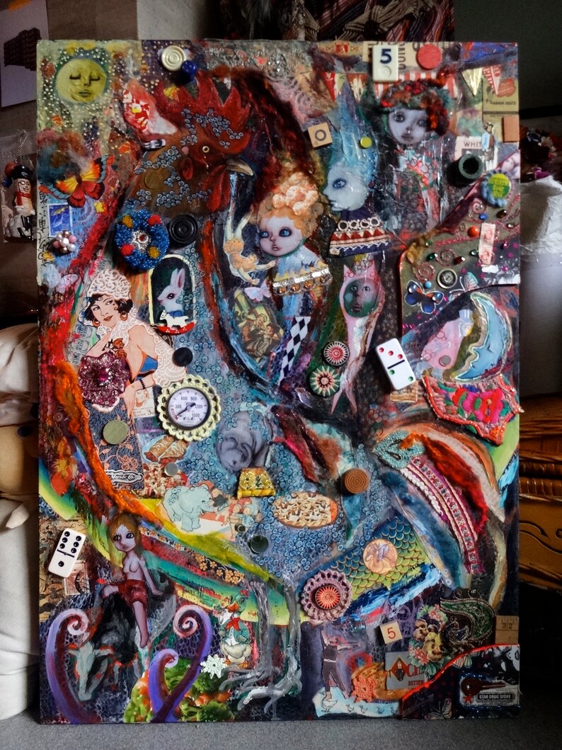 Original Mixed Media Collage Painting flying - Etsy