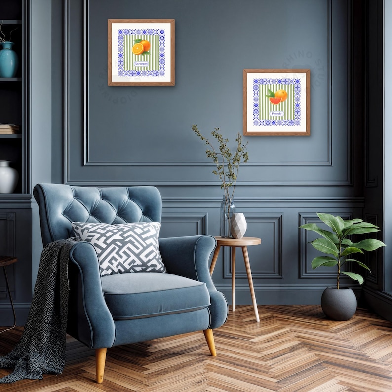 Spanish Square Blue Tile Print | Lemon Wall Art | Typography Poster ...