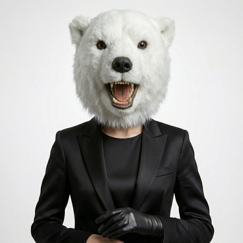Realistic Polar Bear Full Head Mask, Faux Fur Animal Cosplay Costume - Etsy