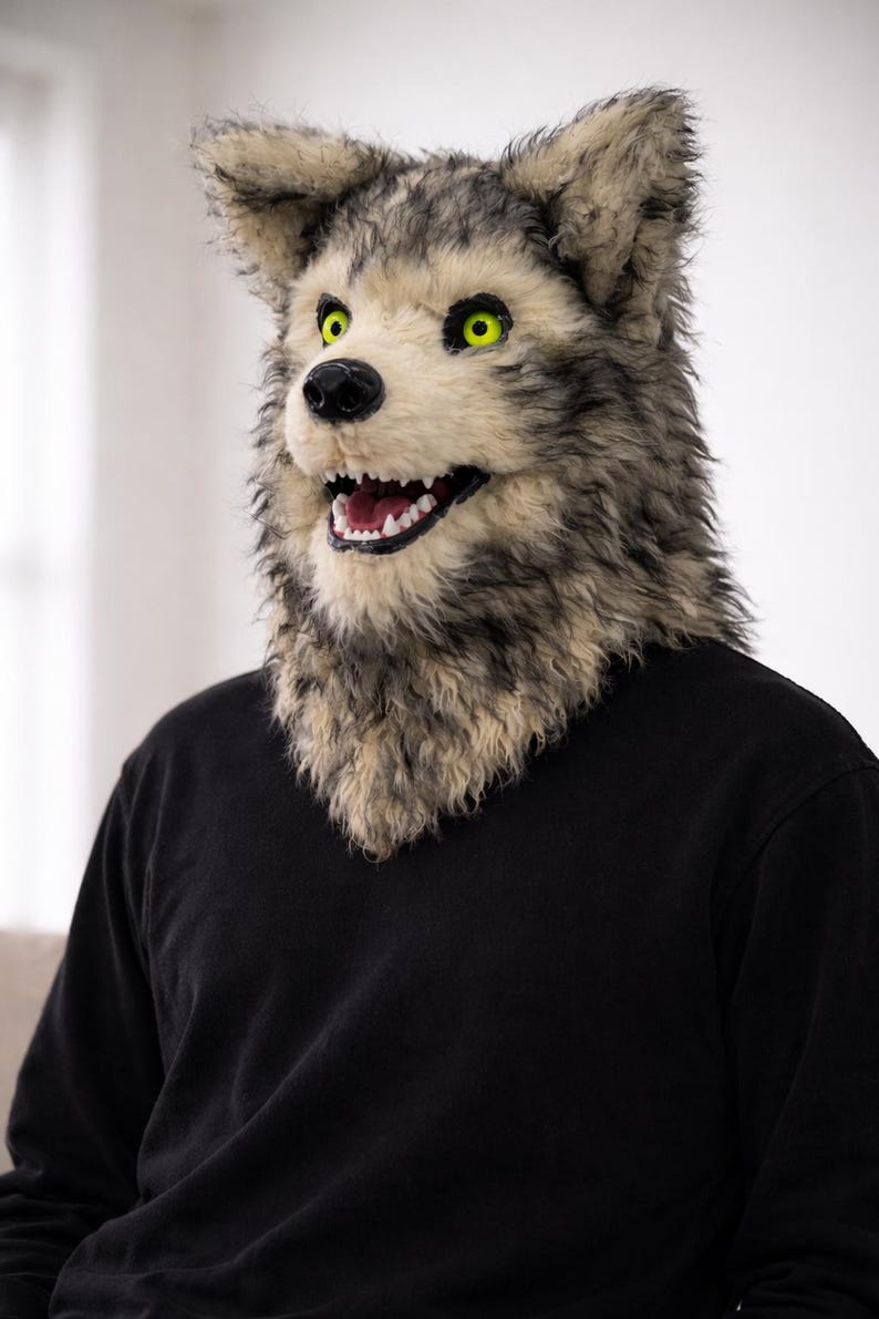 Furry Wolf Mask, Realistic Green Eyes, Animal Cosplay, Halloween ...