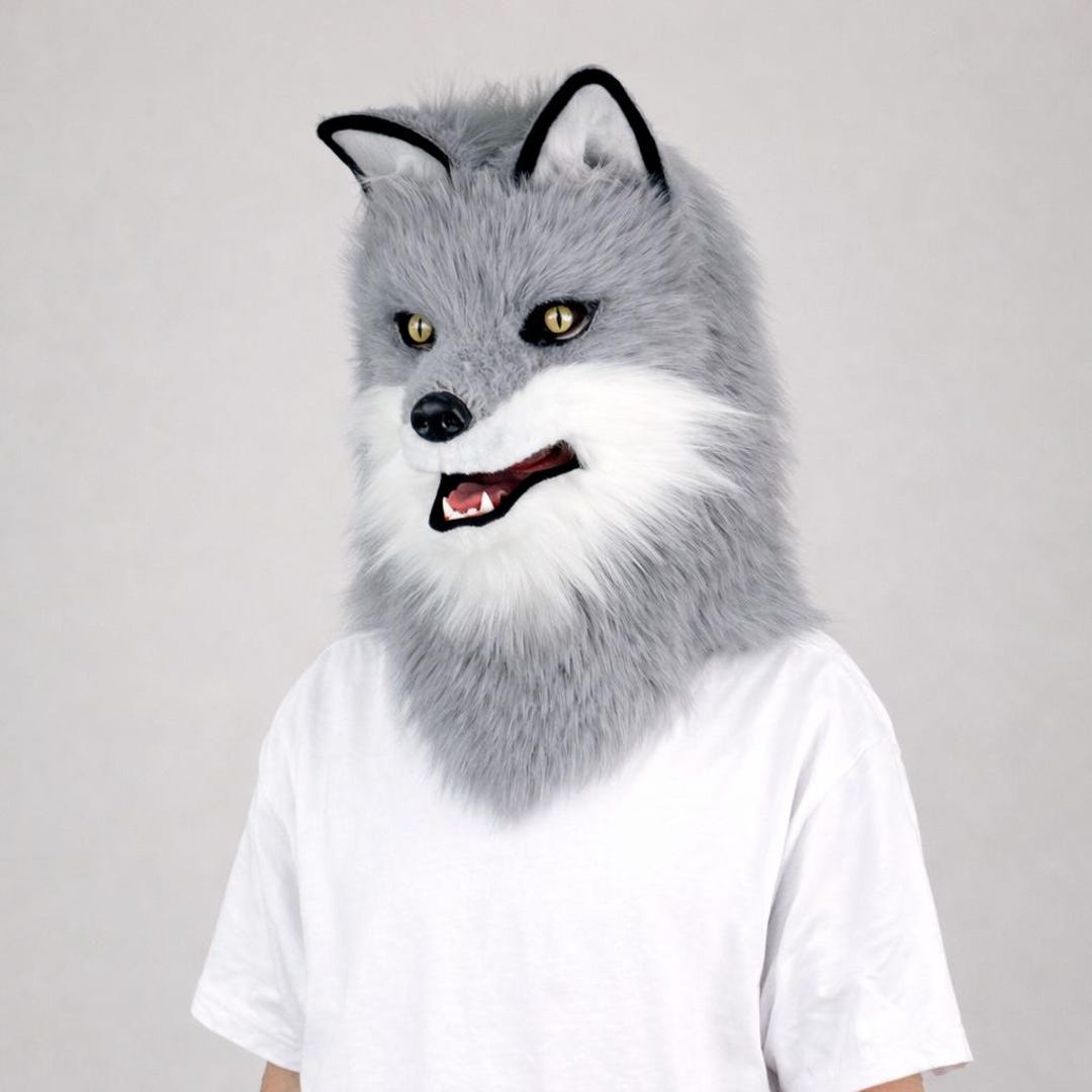 Realistic Grey Wolf Mask, Faux Fur Animal Headpiece, Adult Halloween ...