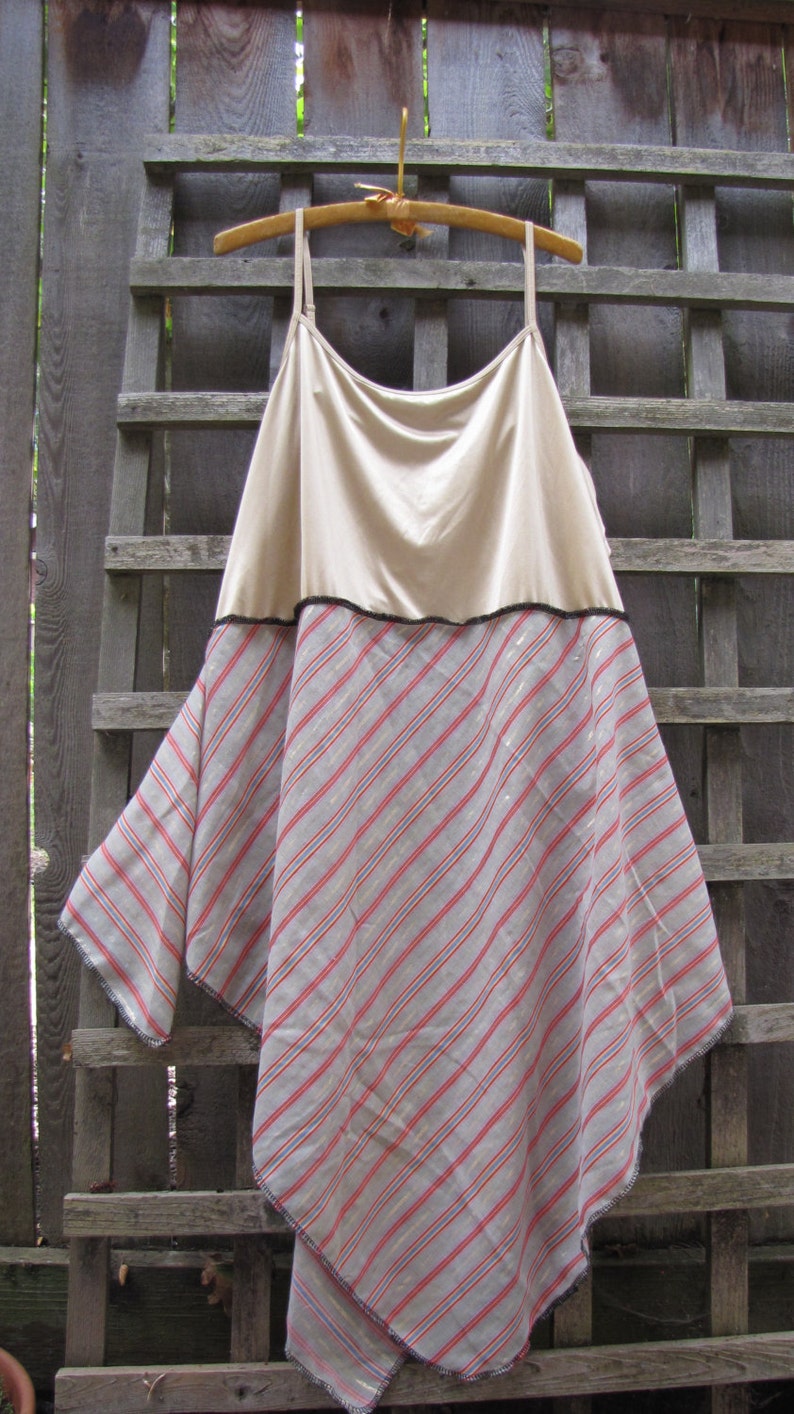 Gold Plus Size Pixie Spaghetti Strap Tunic Lagenlook Upcycled/ Funky Asymmetrical Tattered ...