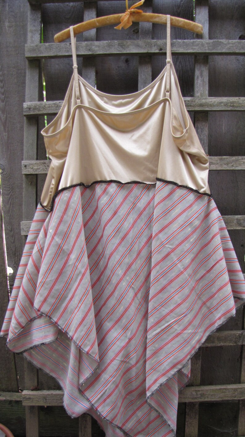 Gold Plus Size Pixie Spaghetti Strap Tunic Lagenlook Upcycled/ Funky Asymmetrical Tattered ...