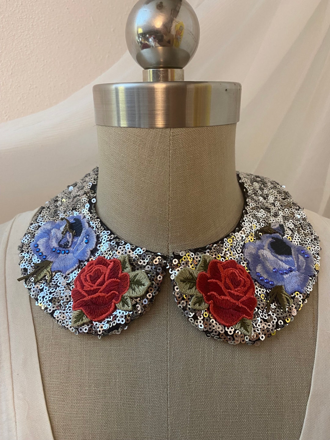 Shiny Silver Peter Pan Collar With Gorgeous Embroidery and - Etsy