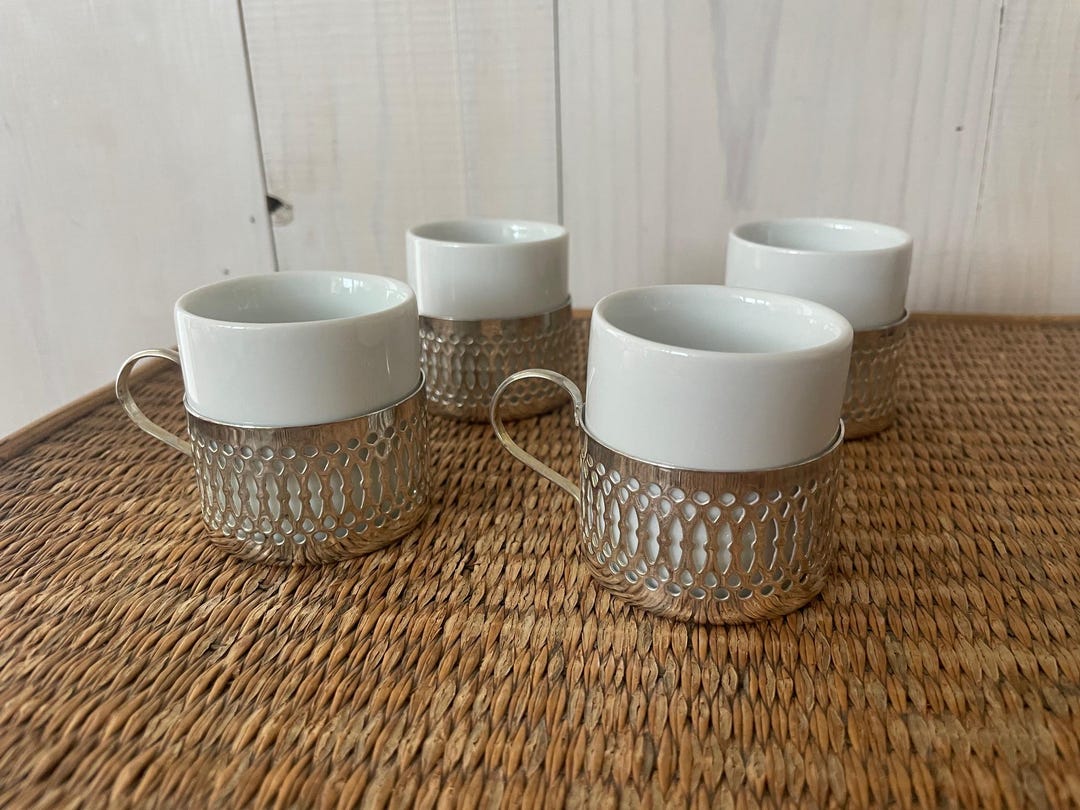 Four Vintage Demitasse Cups With Silver Holders, Espresso Cups, Hostess ...
