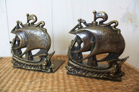 brass ship bookends library beach house, nautical housewarming gift ...