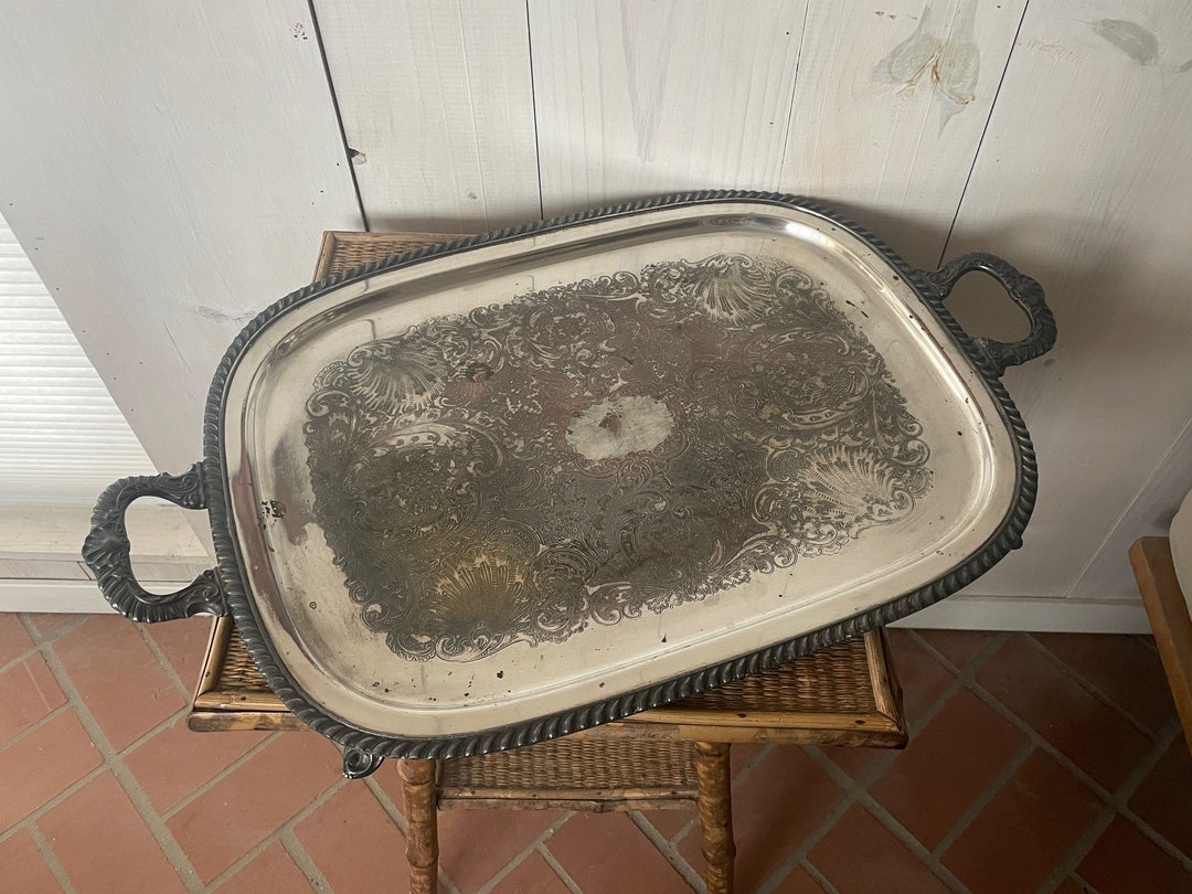 Large Silver Tray, Large Vintage Silver Tray, Rustic Silver Tray ...