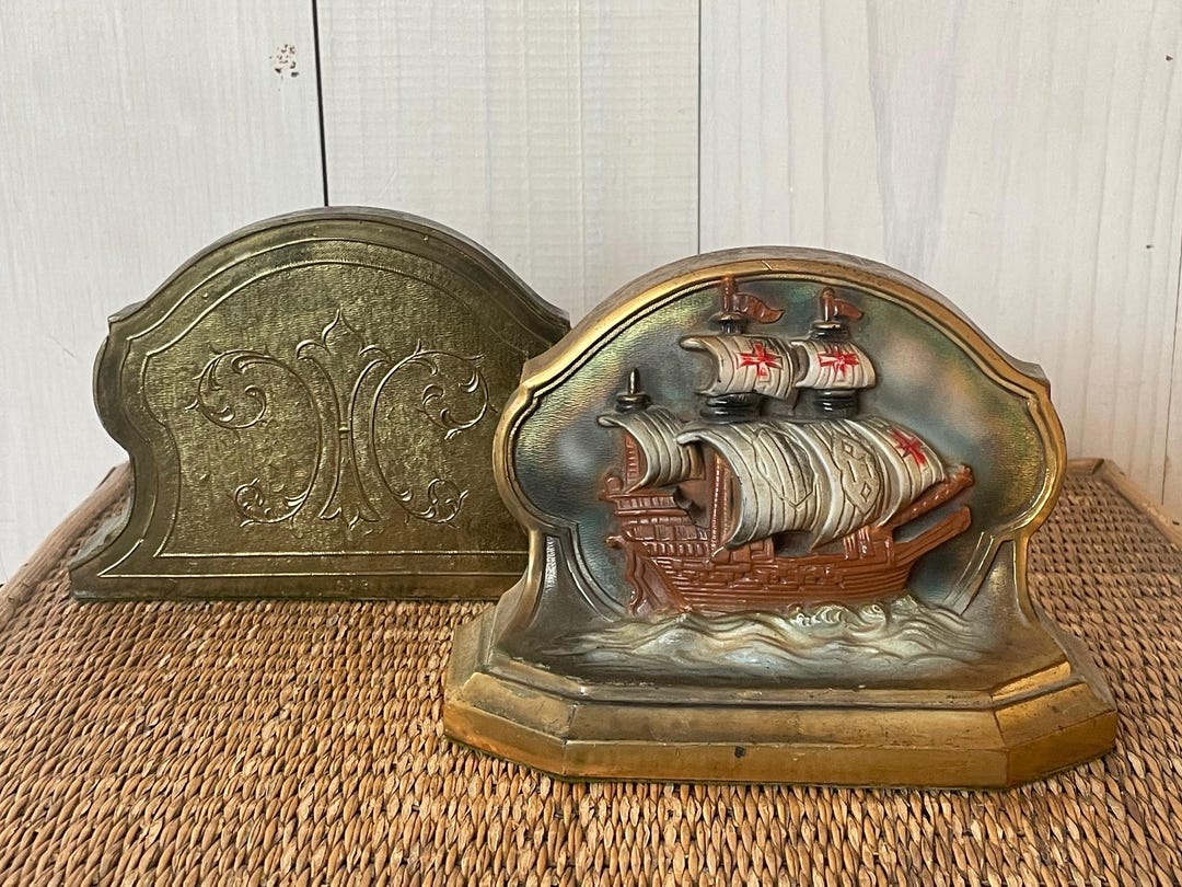 Vintage Cast Iron Bookends With Tall Ships, Antique Tall Ship Bookends ...
