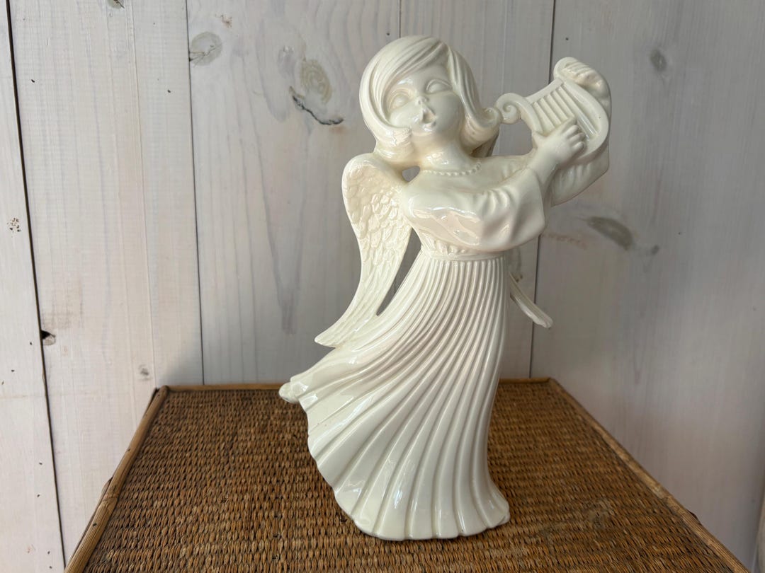 Vintage Large Ceramic Angel, Atlantic Mold Angel With Harp, Christmas ...