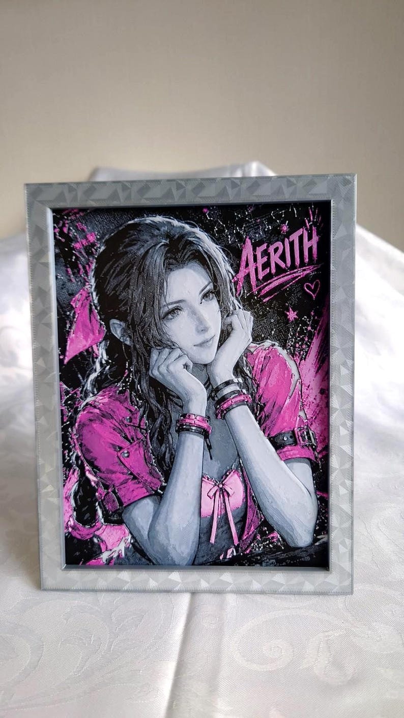 Final Fantasy 7 Aerith Filament Art, Monochrome Magenta Accents, Framed ...