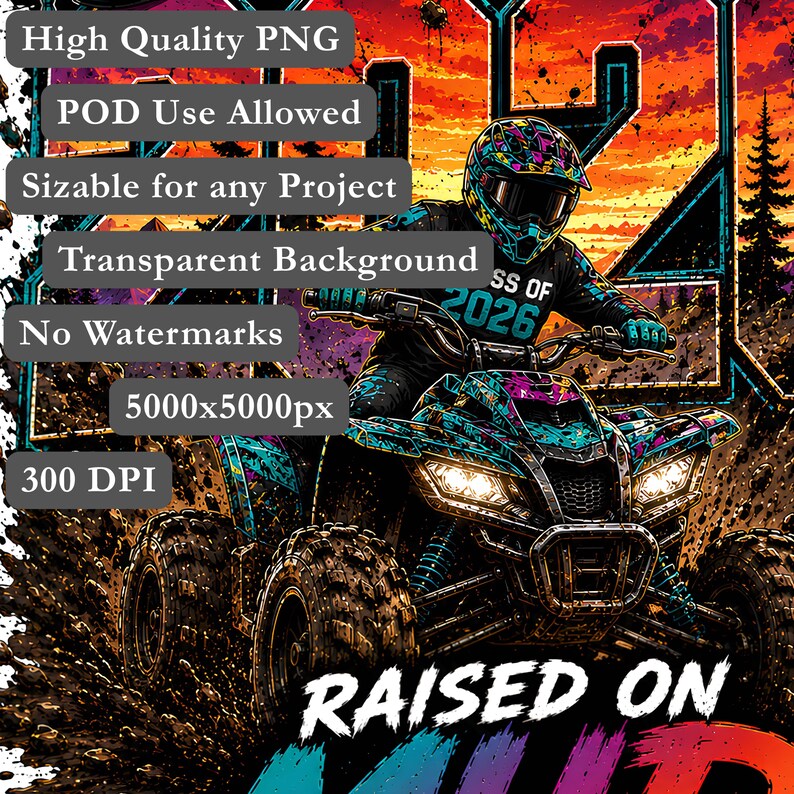 Class of 2026 ATV Mudding Art, Sunset Quad Design (PNG Digital Download ...
