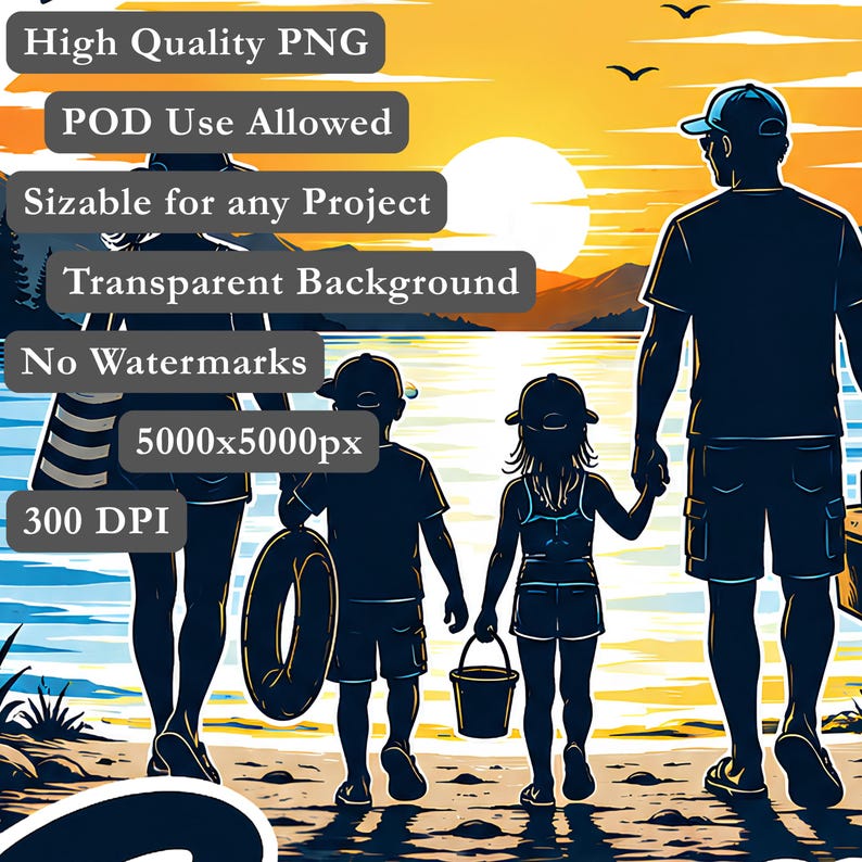 Lake Squad Family Sunset Art, Lakeside Vacation Graphic (PNG Digital ...