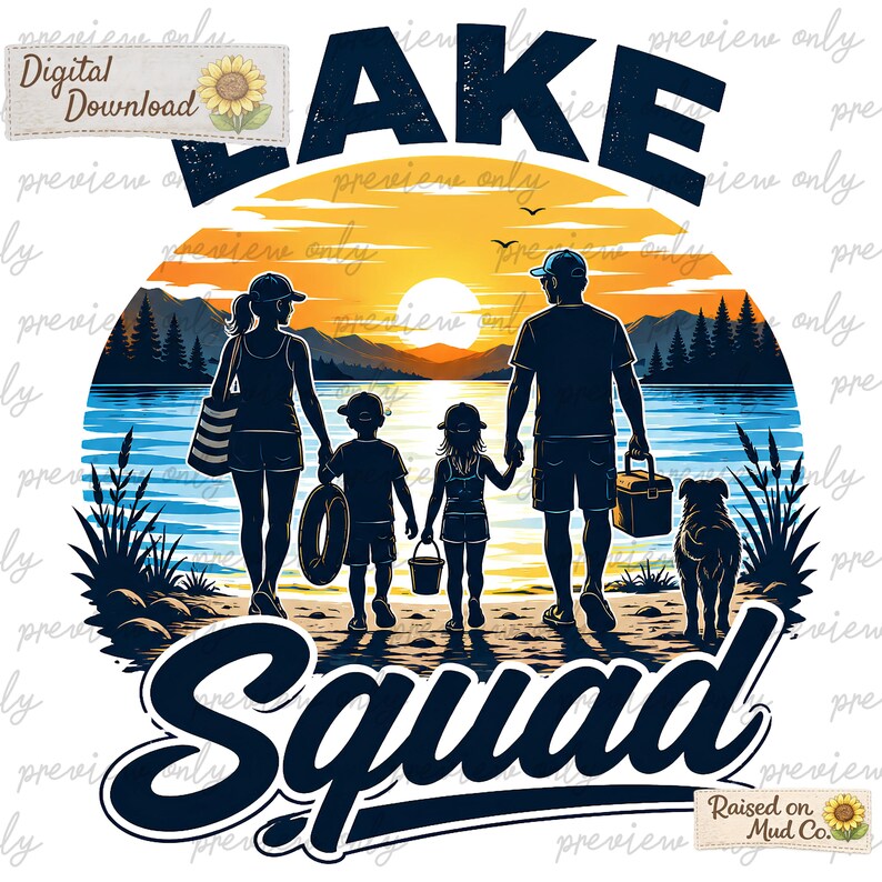 Lake Squad Family Sunset Art, Lakeside Vacation Graphic (PNG Digital ...