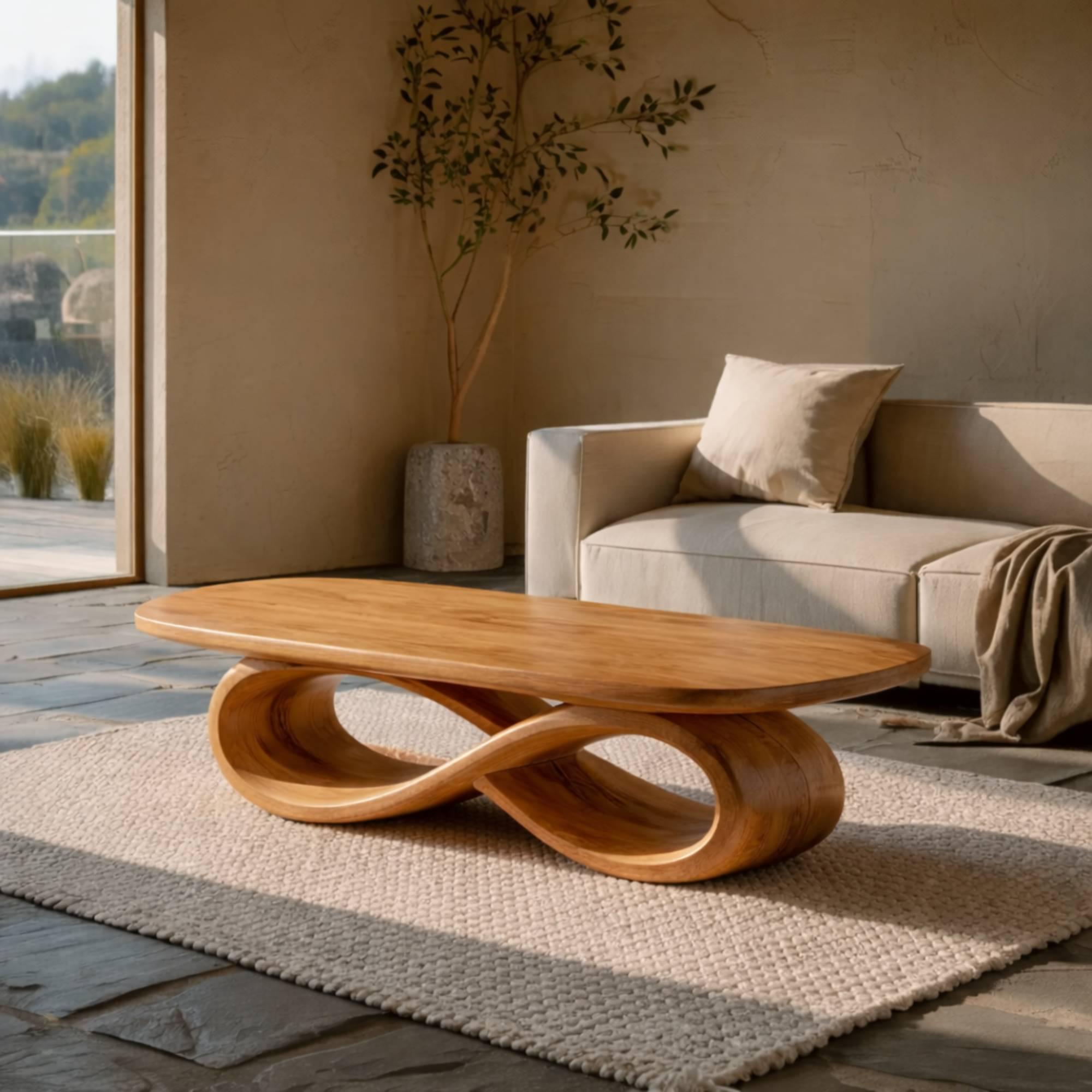 Organic Sculptural Solid Wood Coffee Table With Curved Infinity Base ...