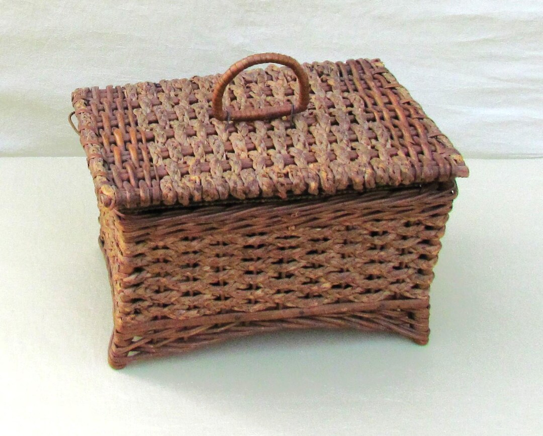 Antique Wicker Sewing Basket With Contents - Etsy