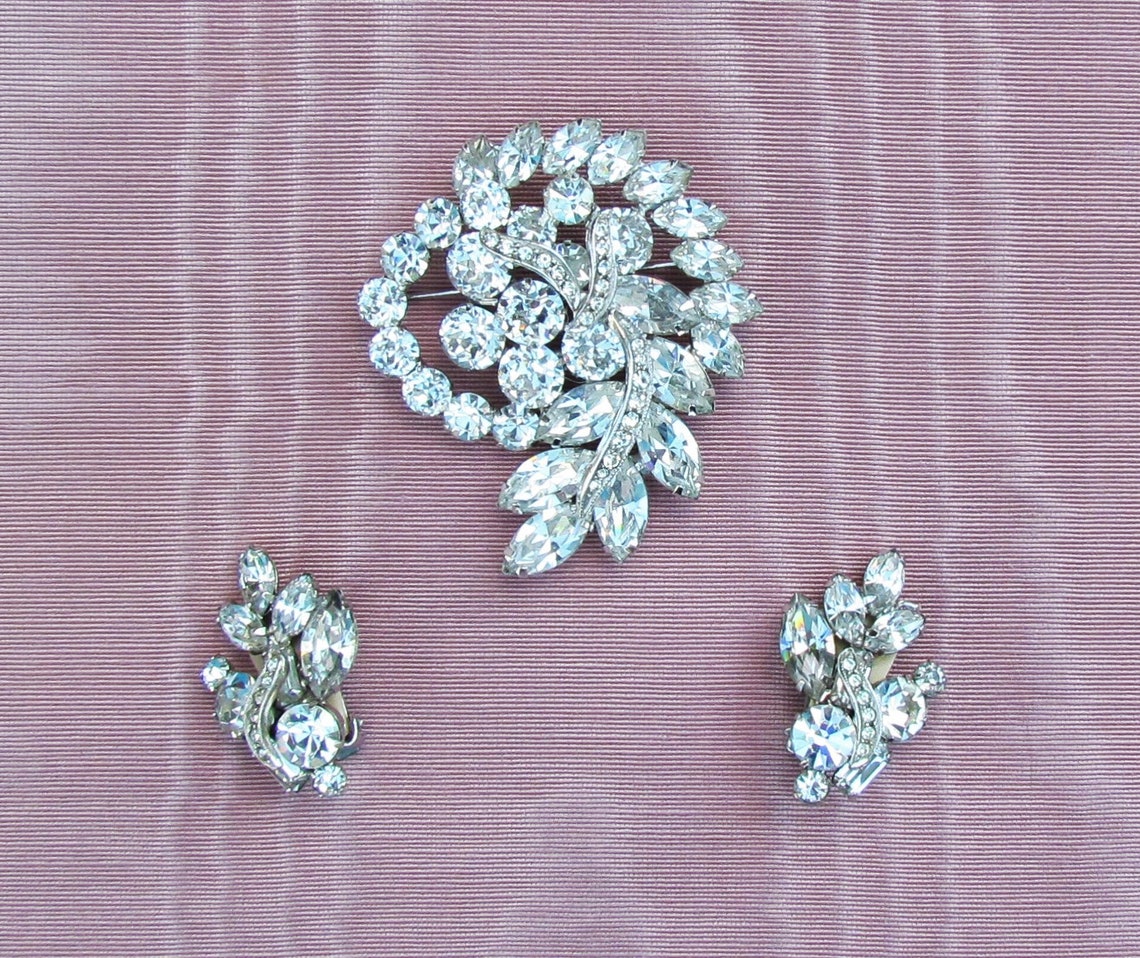 Vintage Weiss Rhinestone Brooch and Earrings Large Pin With - Etsy