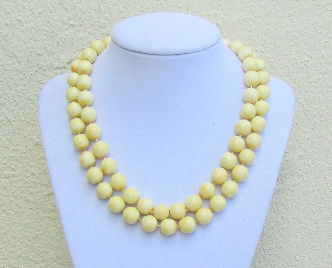 Vintage Ciner Necklace, 2 Strand Necklace With Cream Colored Glass ...