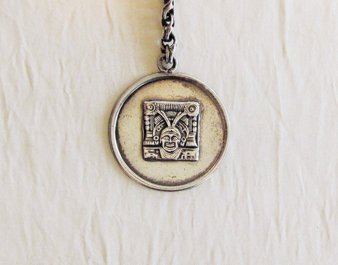 Vintage sterling Aztec design key ring | Etsy