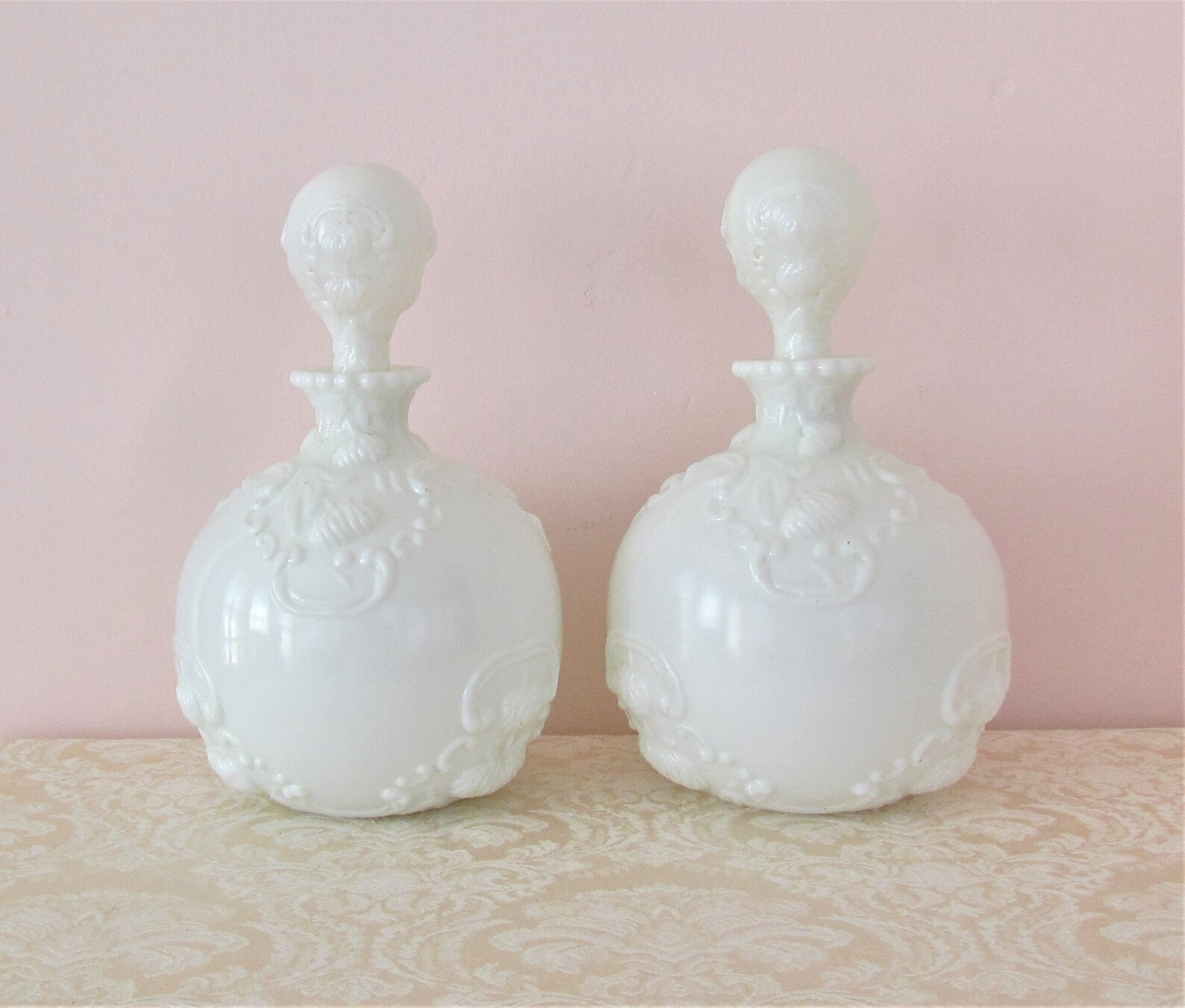 Antique Milk Glass Cologne Bottles and Pin Tray C.1900 | Etsy