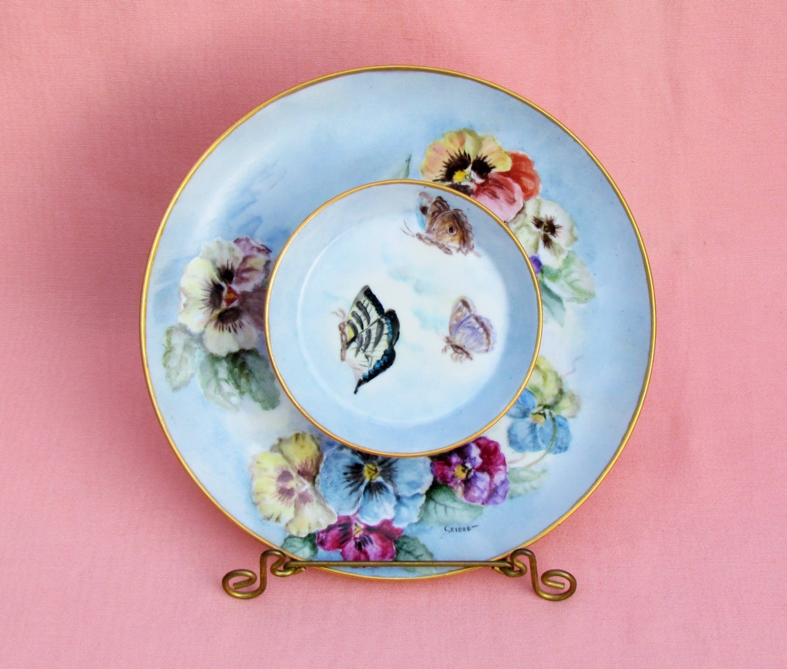 Hand Painted Porcelain Serving Dish With Pansies and - Etsy