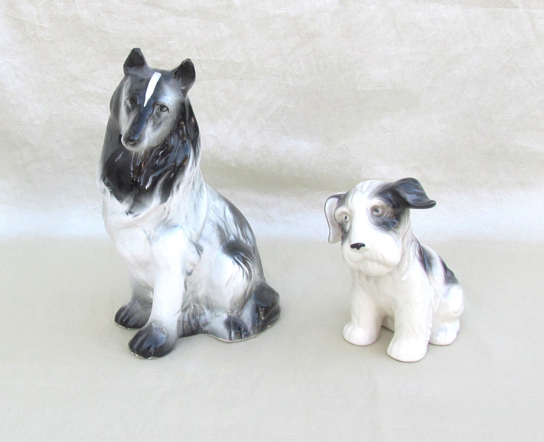 Lot of 2 China Dog Figurines: Collie and Schnauzer Puppy - Etsy
