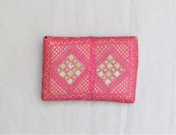 Lot of 2 vintage woven straw small pouches - Gem