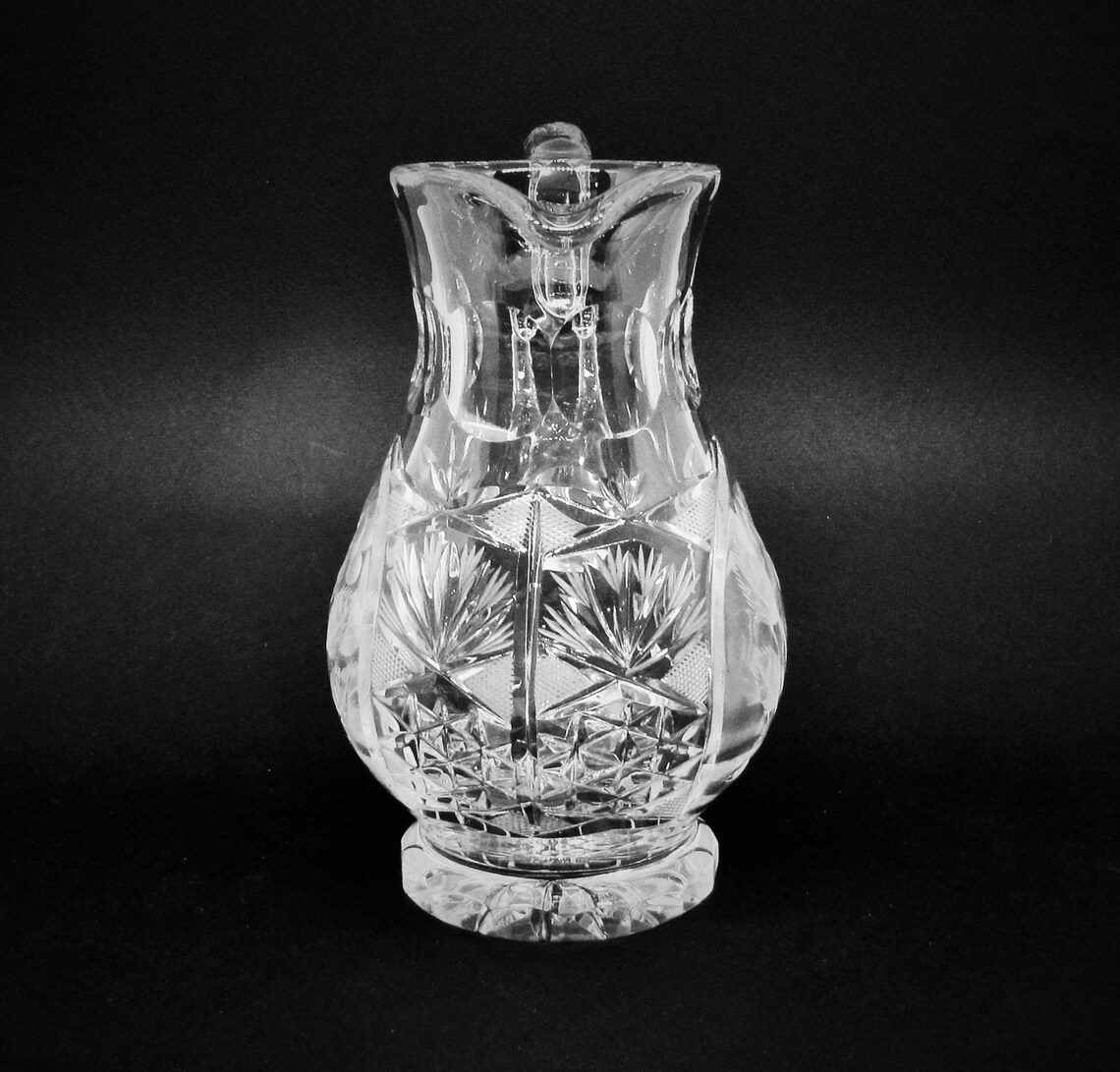 Vintage Cut Glass Pitcher With Engraved Roses 18 Oz. Milk or | Etsy