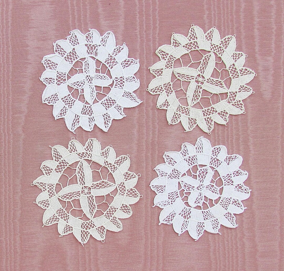 2 Pairs of Handmade Small Needle Lace Doilies - Etsy