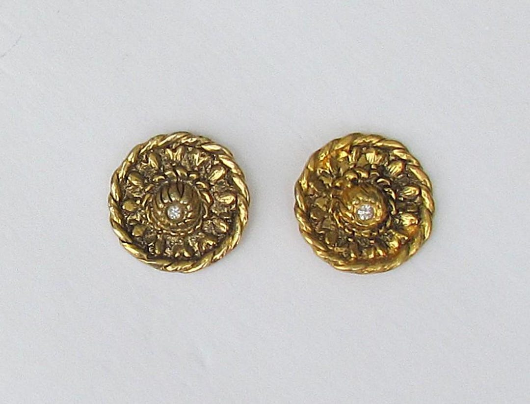 Vintage Large Gold Buttons With Rhinestones, 2 C.1960's Ornate Buttons ...