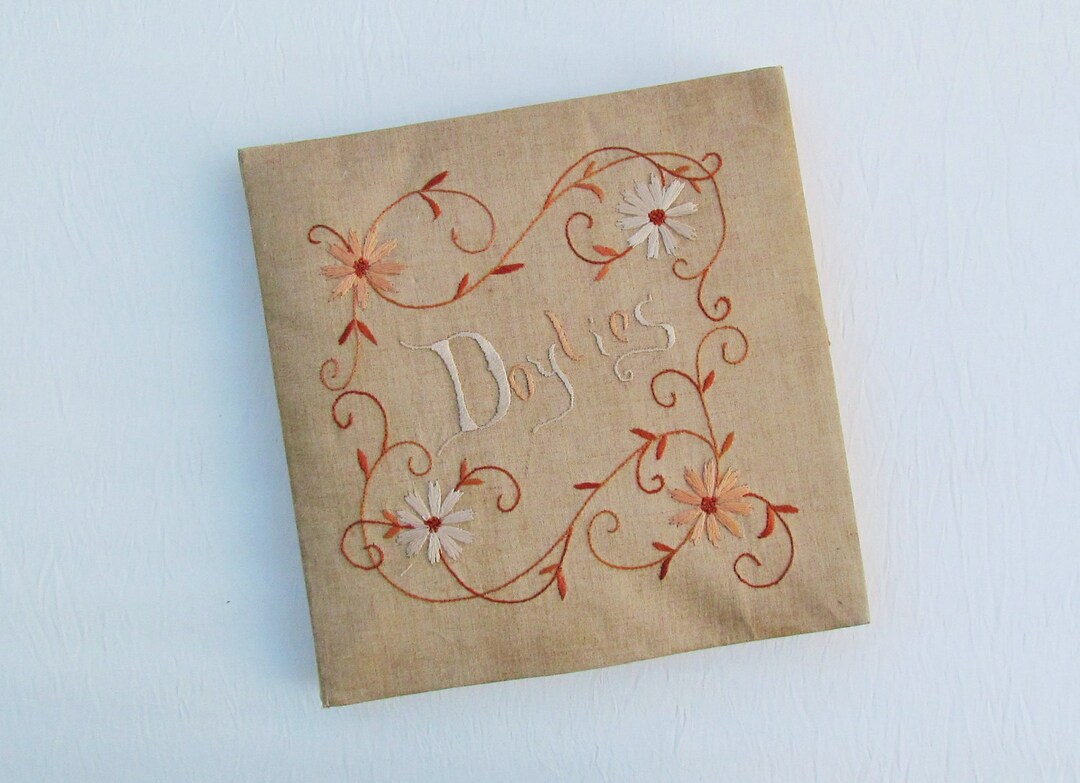Antique Doily Keeper, C.1900 Book With Embroidered Linen Cover to Hold ...