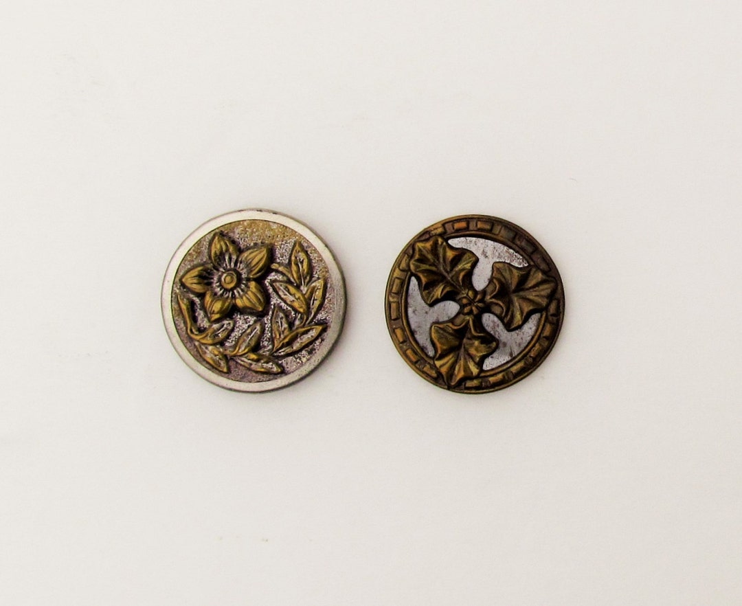 Antique Metal Buttons With Floral Designs, Lot of 2 Victorian Buttons ...