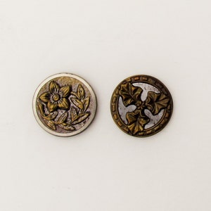 Antique Metal Buttons With Floral Designs, Lot of 2 Victorian Buttons ...