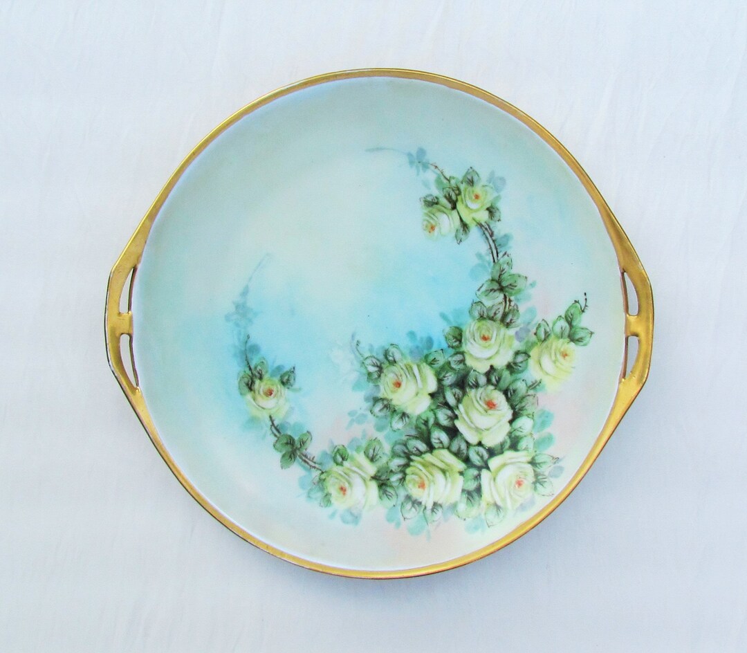 Vintage Hand Painted China Plate With Yellow Roses, German Porcelain ...